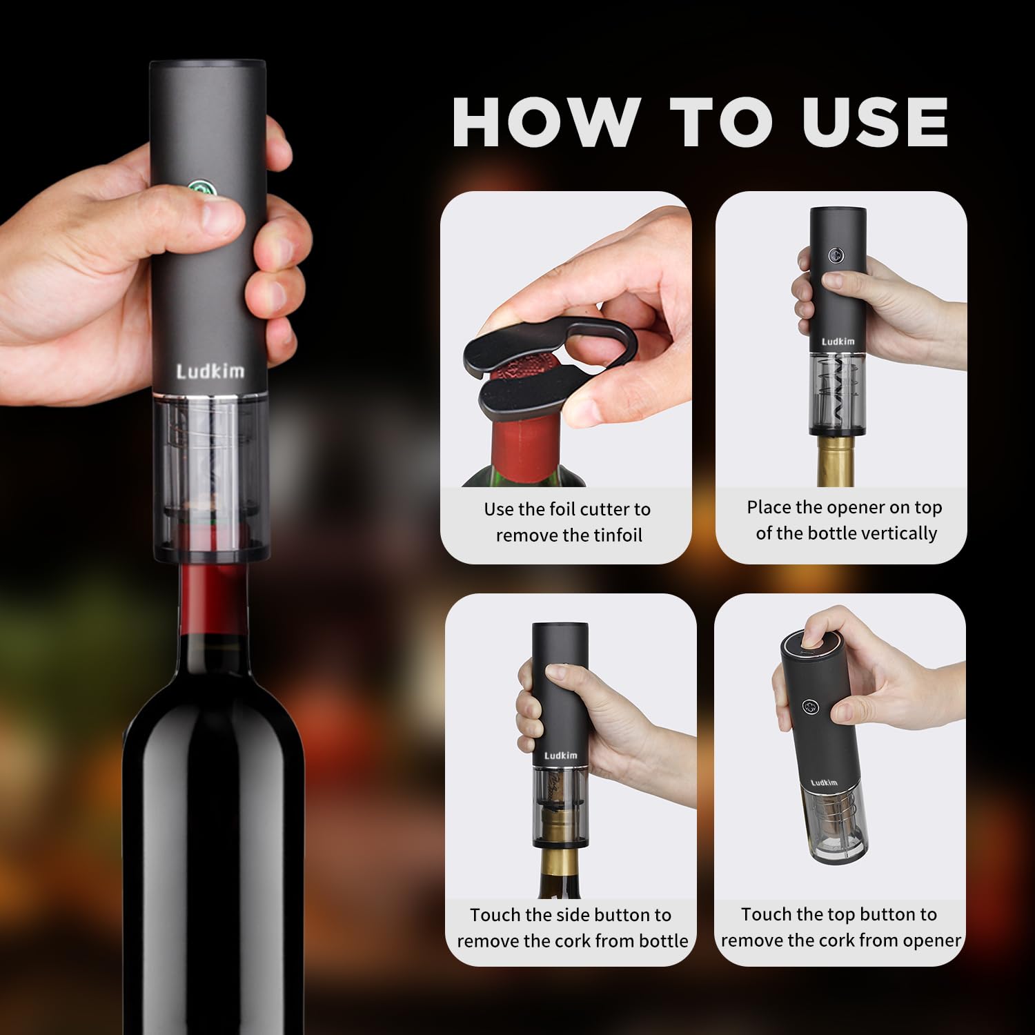 Ludkim Electric Wine Opener Set, All-in-One Wine Gift Set With Electric Aerator Dispenser, Automatic Electric Corkscrew, Automatic Saver Vaccum Pump, Foil Cutter and Gift Box