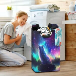 Flradish Wolf Large Laundry Hamper Collapsible Waterproof Freestanding Laundry Basket with Handles for Laundry Living Room,Bathroom