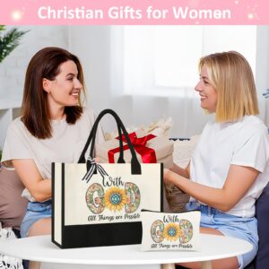 Tecanne Christian Gifts for Women, Her, Mom, Wife, Girlfriend, Sisters, Best Friends - Canvas Tote Bag with Makeup Bag, Inspirational, Religious, Spiritual, Birthday Christmas Gifts for Women