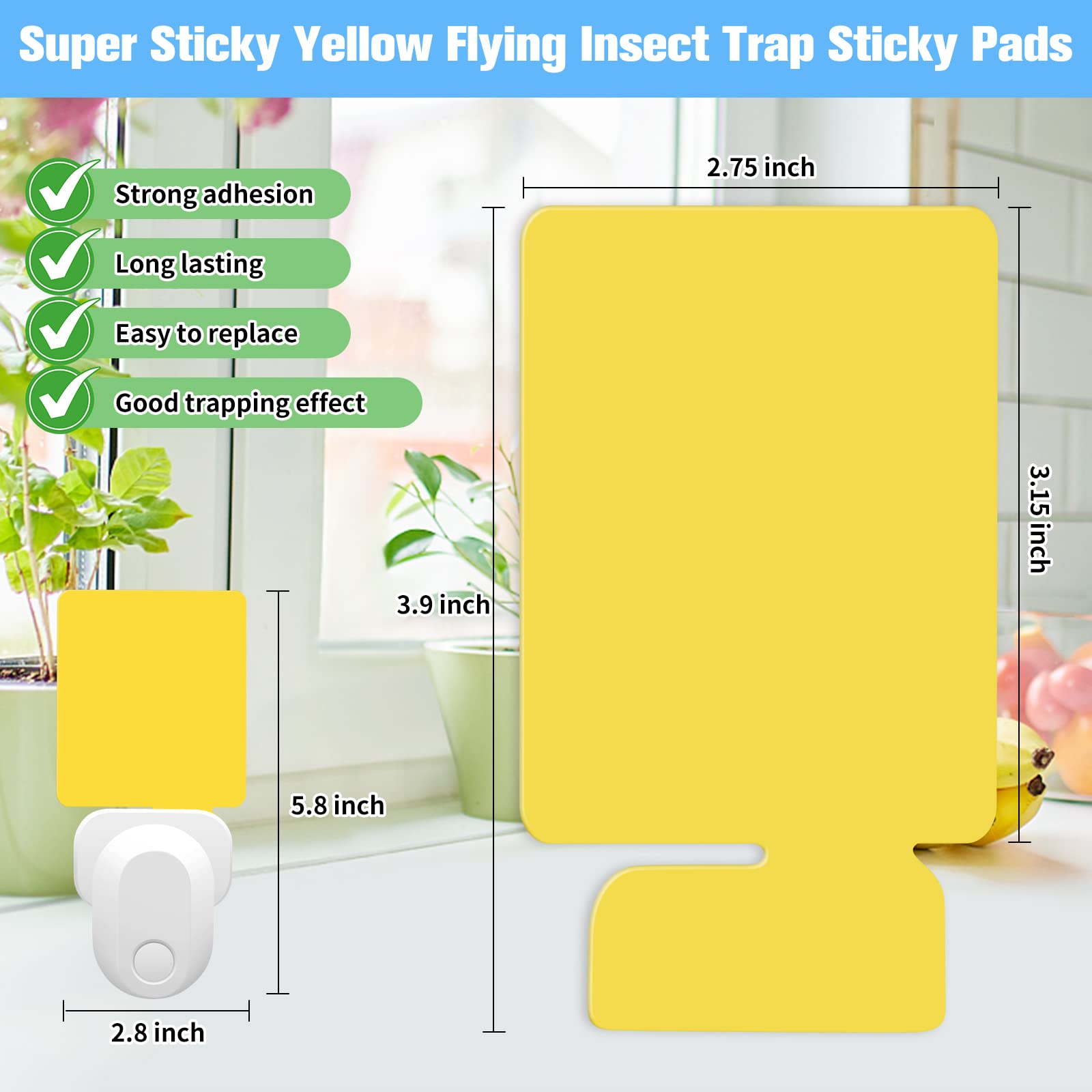 Flying Insect Trap Refill Kit, Indoor Plug-in Fly Trap Refill Yellow Sticky Glue Cards, Strong Adhesion Non-Toxic Easy to Use Sticky Trap Refill Kit for Flies, Gnats, Moths and Other Insects - 24 PCS