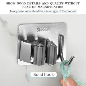 AISIDERK 4Pcs Broom and Mop Holder, Stainless Steel Broom Storage Holder, Self Adhesive Anti-Slip Adhesive Hook Broom Holder Wall Mount, Mop Gripper with Hook for Kitchen Bathroom Closet Garden Garage