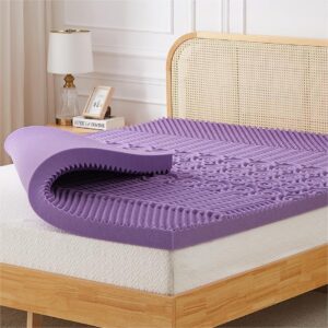 iululu mattress topper, 2 inch full size 5-zone gel memory foam egg crate bed topper, targeted support, pressure relief, certipur-us certified, lavender