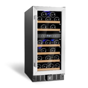 trifectÉ 15” wine fridge, dual zone wine cooler refrigerator freestanding, 31 bottles wine cooler under counter with stainless steel door, quiet wine cellar for home office and kitchen