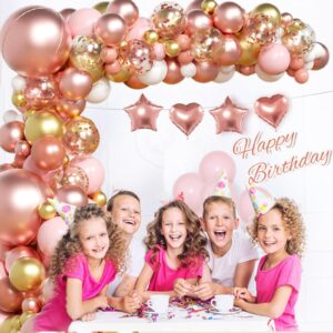 154pcs Rose Gold Balloon Arch Garland Kit, Metallic Rose Gold and Pink Gold White Balloons for Birthday Baby Shower Bachelorette Wedding Bridal Shower Decorations