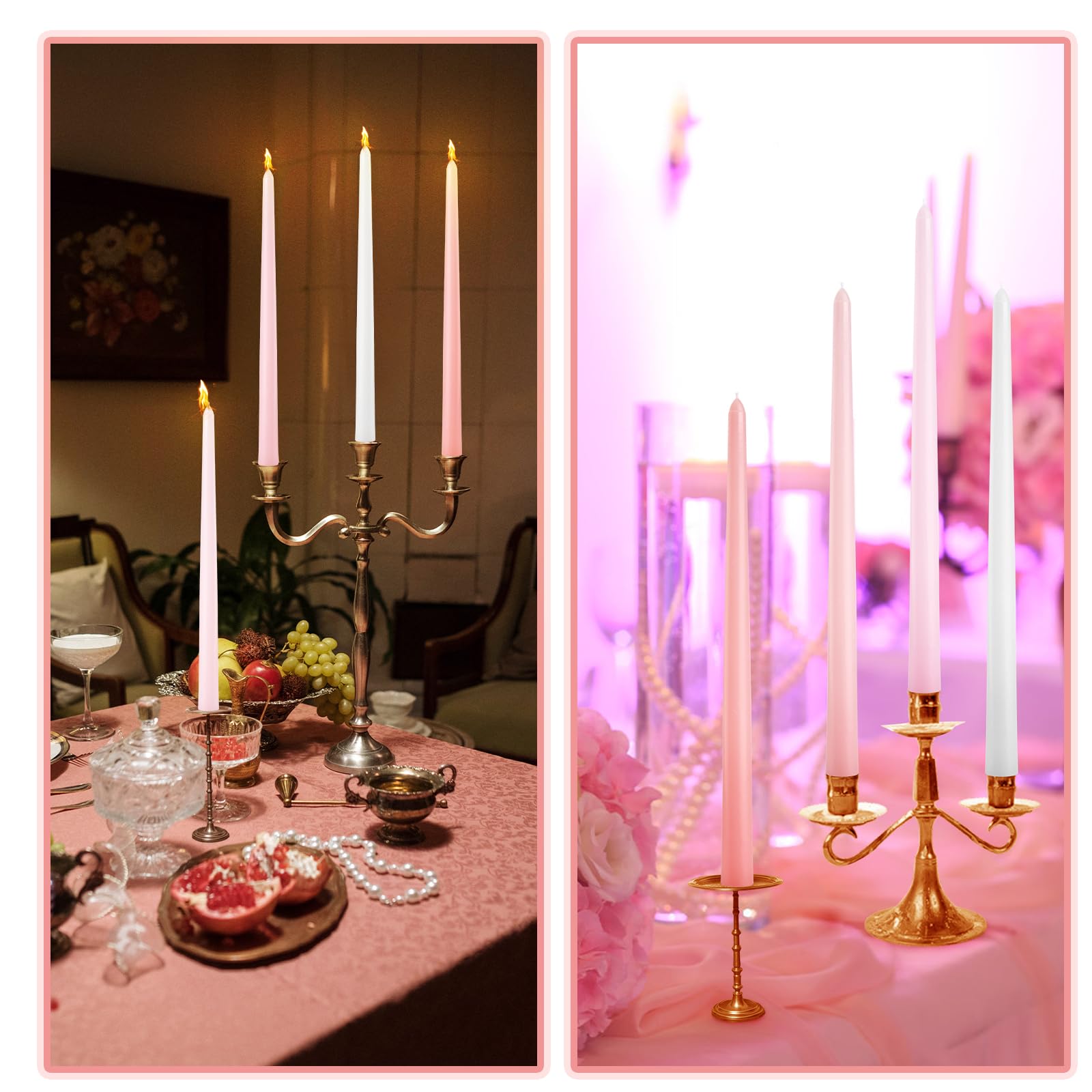 11.81'' 4pcs Taper Candles Sticks, Long Tall Thin Candles Unscented Smokeless Gradient Color Tapered Candlesticks for Table Home Dinner Wedding Festival (Pink Series)