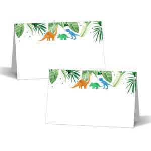 zmyollo dinosaur table place cards - 25pcs tent cards - tropical dino themed food lables - name place cards for table setting - name cards for birthday party baby shower - scored for easy folding -12