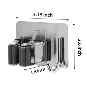 AISIDERK 4Pcs Broom and Mop Holder, Stainless Steel Broom Storage Holder, Self Adhesive Anti-Slip Adhesive Hook Broom Holder Wall Mount, Mop Gripper with Hook for Kitchen Bathroom Closet Garden Garage