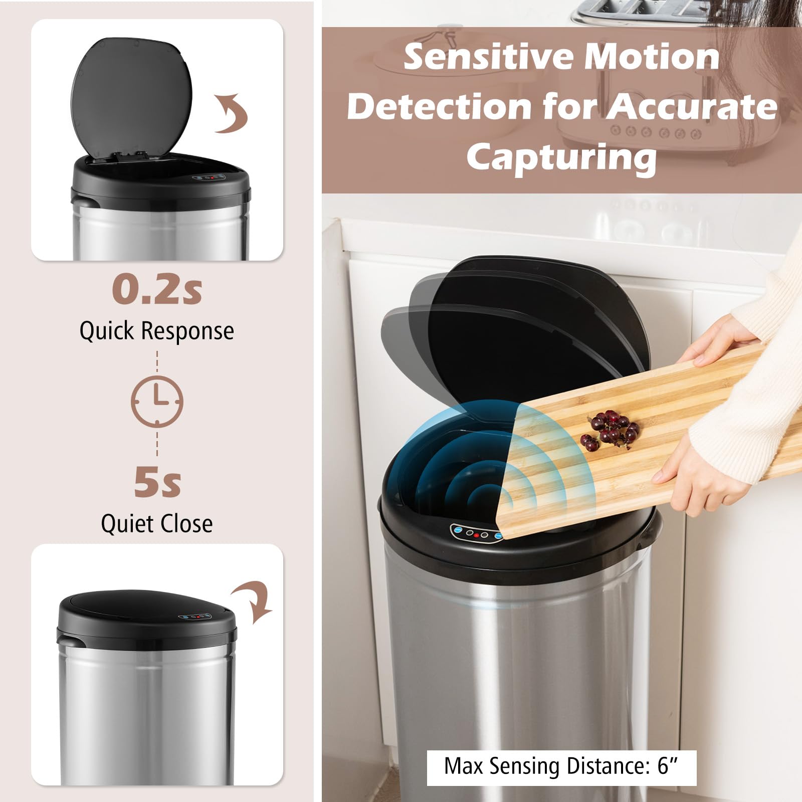 S AFSTAR Automatic Trash Can 8 Gallon 30 Litter, Motion Sensor Trash with Touch-Free & Stainless Steel Frame, Anti-Fingerprint Garbage Can Touch-Less Smart Trash Bin for Kitchen Bathroom Office