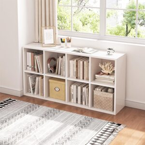 nelye 8 cube organizer bookcase - fabric storage bins container, open shelf simple compartments bookshelf, white