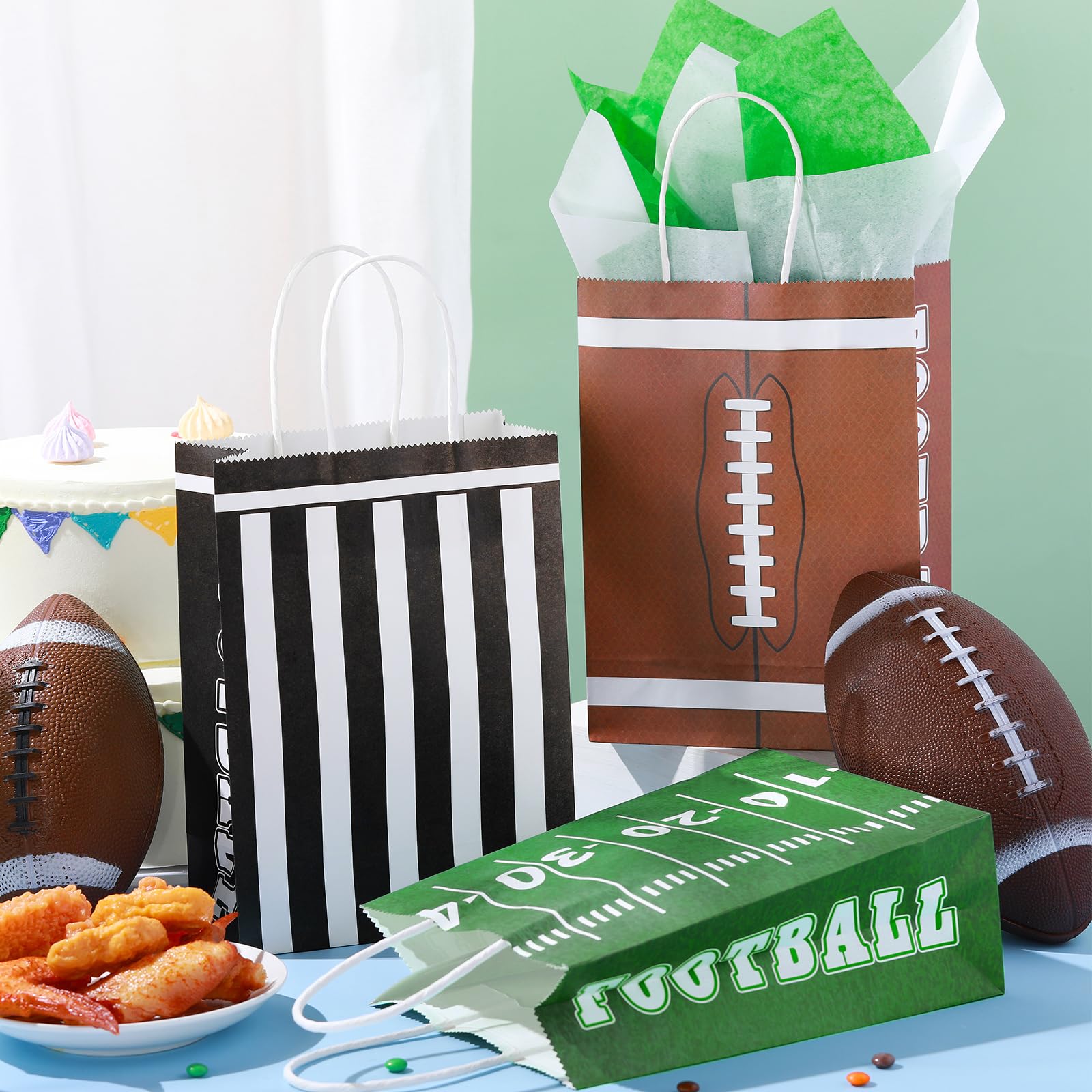 Pasimy 24 Pcs Football Gifts Bag with 24 Pcs Tissue Papers Goody Bags Treat Bags Present Bags for Football Game Party Theme Football Paper Treat Bags Party Favors Supplies, 8.6 x 6.3 x 3.15 Inch