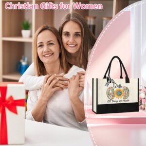 Tecanne Christian Gifts for Women, Her, Mom, Wife, Girlfriend, Sisters, Best Friends - Canvas Tote Bag with Makeup Bag, Inspirational, Religious, Spiritual, Birthday Christmas Gifts for Women