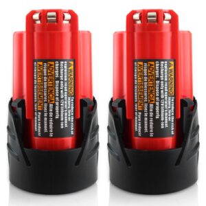 2 pack 12v 3000mah lithium-ion replacement battery compatible with milwaukee 12 volt battery 48-11-2411 48-11-2420 48-11-2401 48-11-2402 48-11-2401 12-volt cordless tools (red)