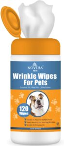 noveha 5”x7” large dog wipes | wipes for bulldog, french bulldog, pug, english bulldog | deodorizing, for multiple areas removes dirt, wrinkles, folds, tear stain, tail pockets & paws (120 counts)