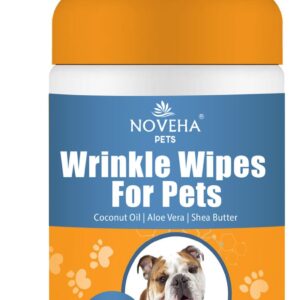 NOVEHA 5”x7” Large Dog Wipes | Wipes for Bulldog, French Bulldog, Pug, English Bulldog | Deodorizing, for Multiple Areas Removes Dirt, Wrinkles, Folds, Tear Stain, Tail Pockets & Paws (120 Counts)