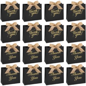 toxoy 50pcs black thank you gift bags,4.5x3.9x1.7 inch party favor bags with bow ribbon small candy bags mini party favor bags for birthday wedding party bridal shower