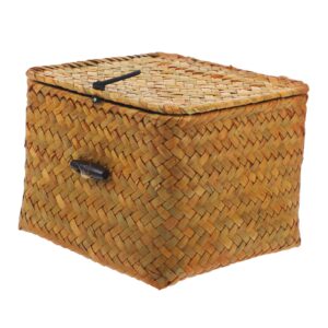 luxshiny wicker shelf baskets bin with lid handwoven seagrass basket storage bins cubes household basket boxes for shelf closet wardrobe home organizer