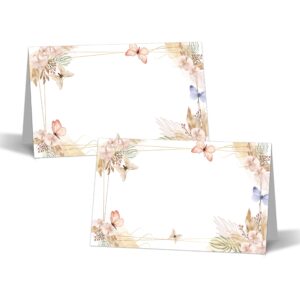 butterfly table place cards - 25pcs tent cards - boho floral butterfly themed food lables - name place cards for table setting - name cards for birthday party baby shower - scored for easy folding -05