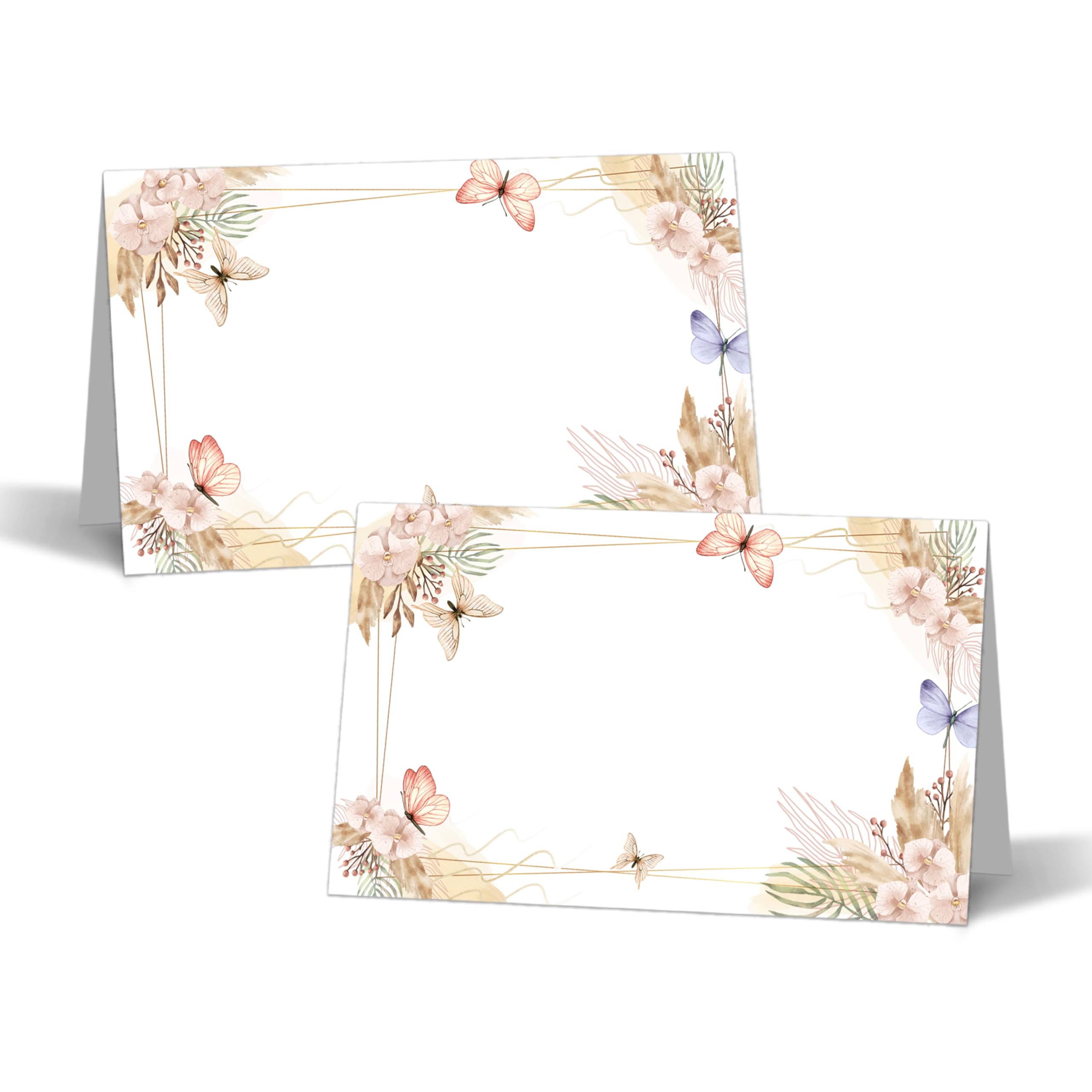 Butterfly Table Place Cards - 25PCS Tent Cards - Boho Floral Butterfly Themed Food Lables - Name Place Cards for Table Setting - Name Cards for Birthday Party Baby Shower - Scored for Easy Folding -05