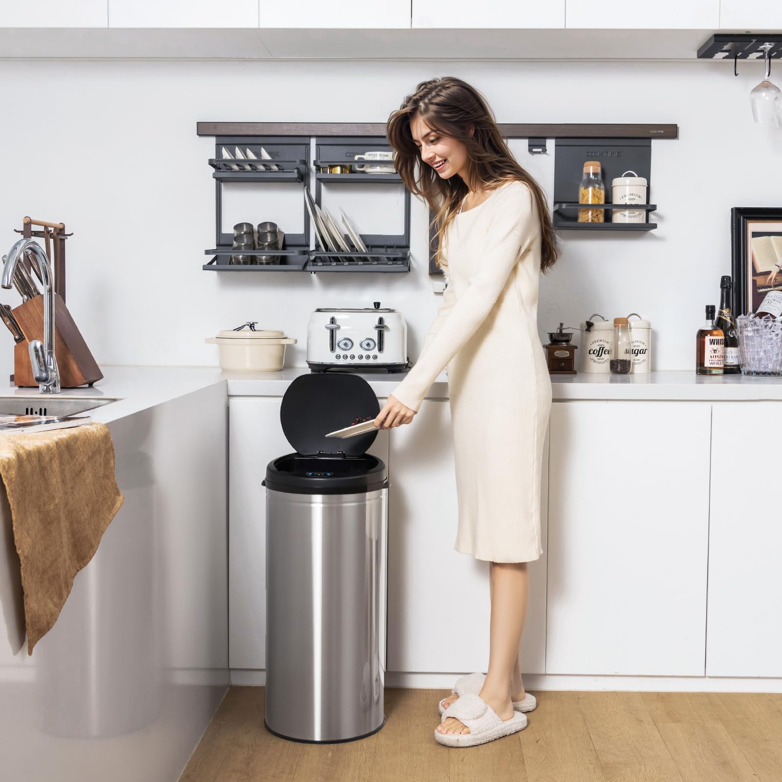 S AFSTAR Automatic Trash Can 8 Gallon 30 Litter, Motion Sensor Trash with Touch-Free & Stainless Steel Frame, Anti-Fingerprint Garbage Can Touch-Less Smart Trash Bin for Kitchen Bathroom Office