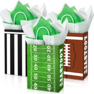 pasimy 24 pcs football gifts bag with 24 pcs tissue papers goody bags treat bags present bags for football game party theme football paper treat bags party favors supplies, 8.6 x 6.3 x 3.15 inch