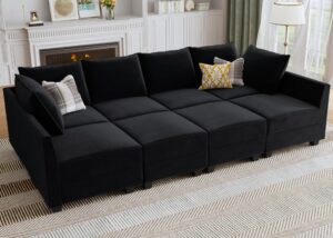 honbay modular sectional sleeper sofa velvet sectional sleeper couch with storage seats oversized sectional for living room,black