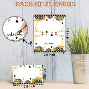 Construction Table Place Cards - 25PCS Tent Cards - Dump Truck Themed Food Lables - Name Place Cards for Table Setting - Name Cards for Birthday Party Baby Shower - Scored for Easy Folding -01