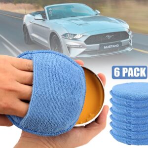 FONAROLL Microfiber Wax Applicator Pads, Car Wax Applicator with Finger Pocket, Buffing & Detail Polishing Foam Pads for Car Cleaning and Fine Polishing (5 inch, 6 Pack)