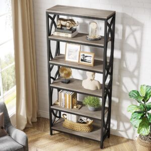 Tribesigns 6-Tier Bookshelf, 70.8" Tall Bookcase, Modern Wooden Bookshelf with Metal Frame, Freestanding Open Storage Shelves/Shelving Unit for Office, Bedroom, Living Room (Grey, 1PC)