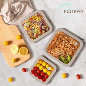 EcoEvo Glass Food Containers with Glass Lid, Microwave Safe Glass Food Storage Container Set, 3 Pack, Square Shape, Glass Food Containers with Lids, Glass Meal Prep containers with Leak Proof Lid.