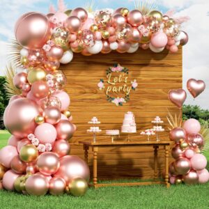 154pcs rose gold balloon arch garland kit, metallic rose gold and pink gold white balloons for birthday baby shower bachelorette wedding bridal shower decorations