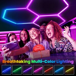 ALL4DETAIL RGB LED Hexagon Lights, Remote Dimmable Hexagon Garage Light with 358 Color Modes, LED Ceiling Light Hexagon for Gaming Room, Party, Gym, Bar