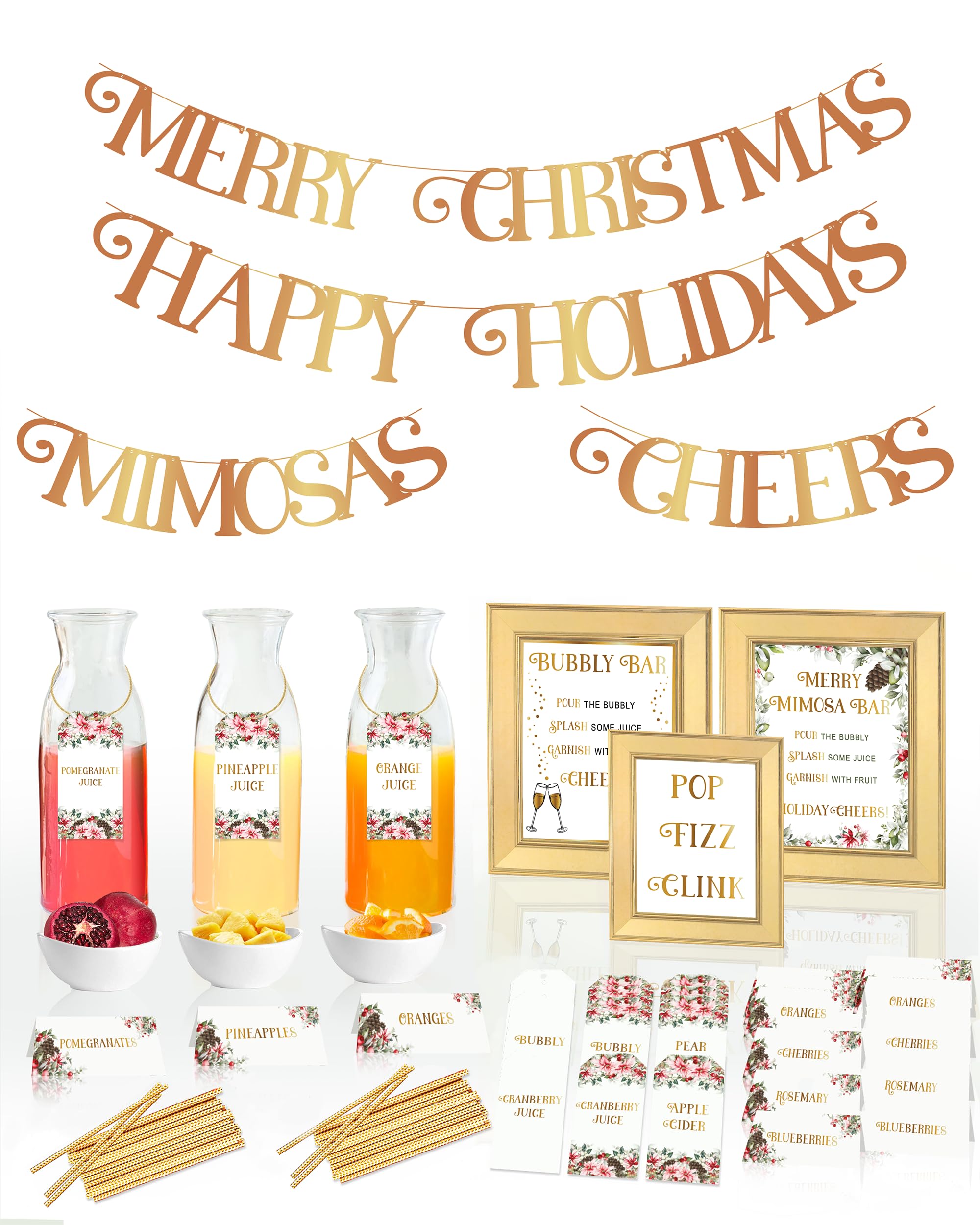 107Pcs Christmas Mimosa Bar Party Decorations Kit - Christmas Brunch Decorations, Indoor Christmas Party Decorations, Holiday Bridal Shower or Baby Shower, Bar Cart Decor, Christmas Mimosa Bar Sign