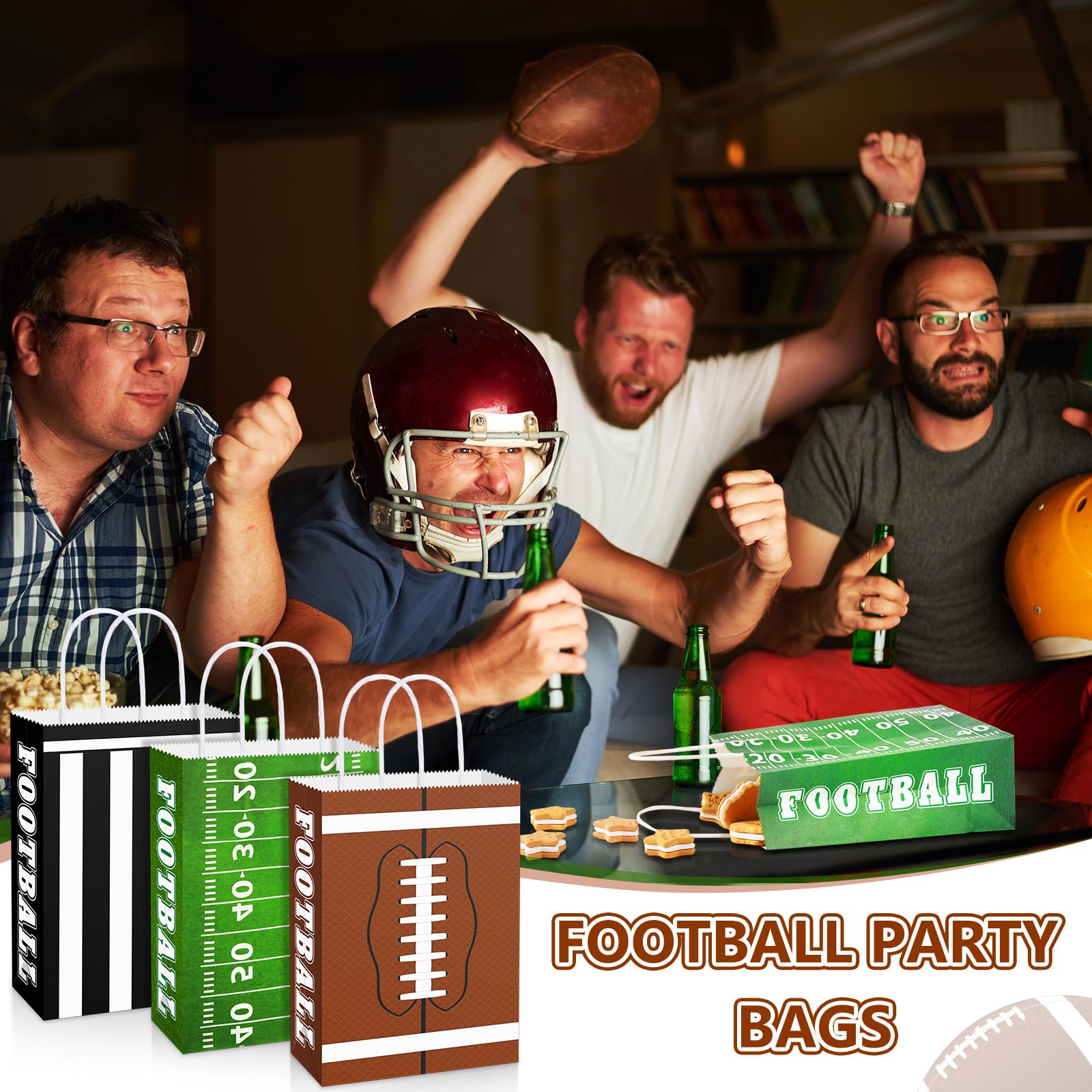 Pasimy 24 Pcs Football Gifts Bag with 24 Pcs Tissue Papers Goody Bags Treat Bags Present Bags for Football Game Party Theme Football Paper Treat Bags Party Favors Supplies, 8.6 x 6.3 x 3.15 Inch