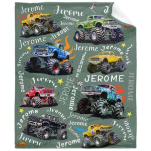 personalized trucks mon-ster car blanket gifts custom name blanket, super soft flannel fleece throw blanket for boys girls couch chair bed sofa christmas thanksgiving gifts teen or nap size 50"x60" m