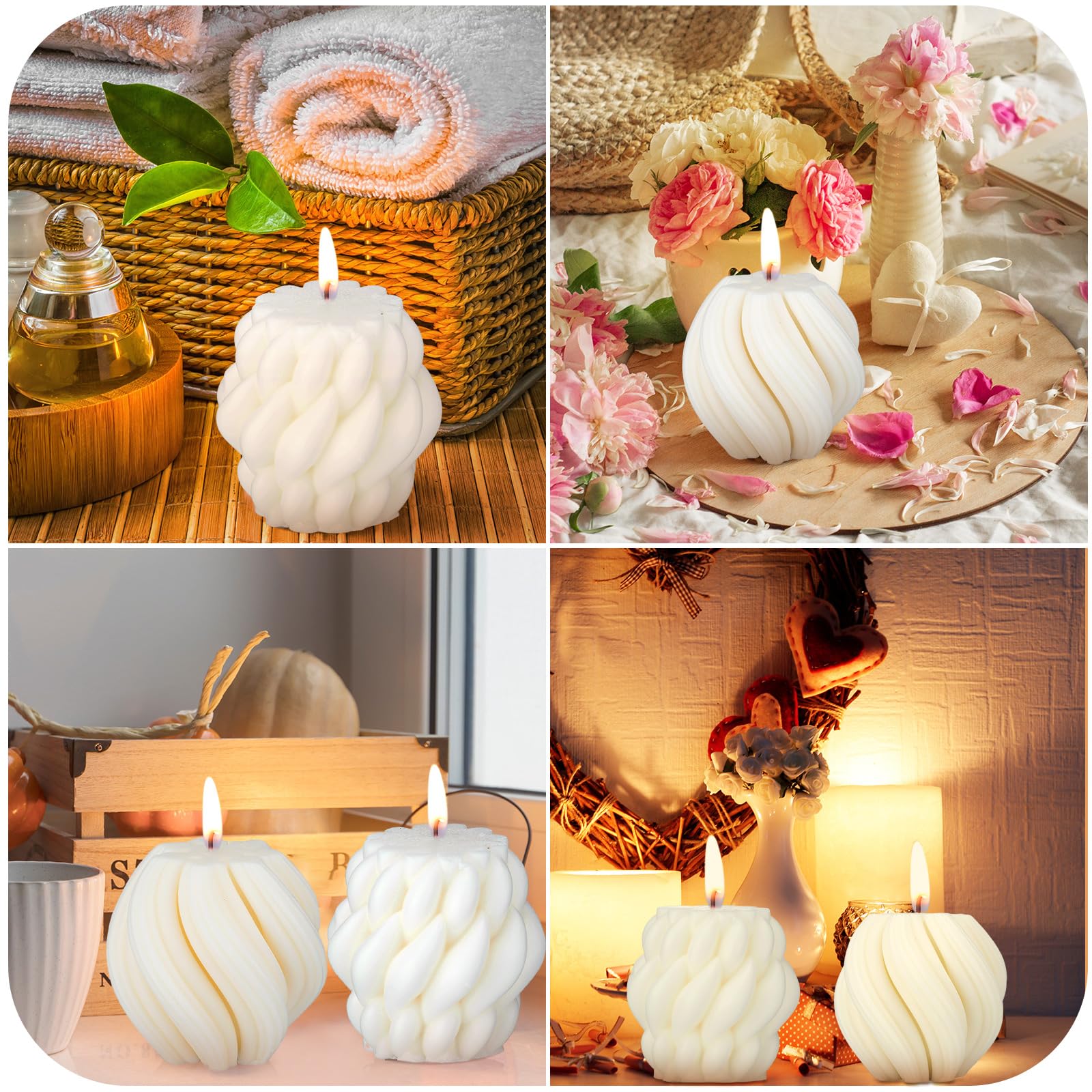 Threlaco 2 Pieces Handmade Knot Ball Candle Elegant Swirl Candle Large Pillar Candle Scented Soy Wax Twirl Candle Decorative Candles for Housewarming Gift Room Shelf Decor