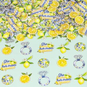 JOYMEMO 200 Pieces She Found Her Main Squeeze Confetti - Blue Tile and Lemon Bridal Shower Decorations, Double Sided Lemon Confetti Lemonade Scatter Table Decor for Bachelorette Engagement Party