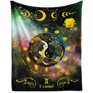 caomeiwu gemini zodiac blanket, 60" x 50" flannel stars astrology themed stuffed vibrant throw, soft nap throw blanket for home boys girls women horoscope lovers gifts