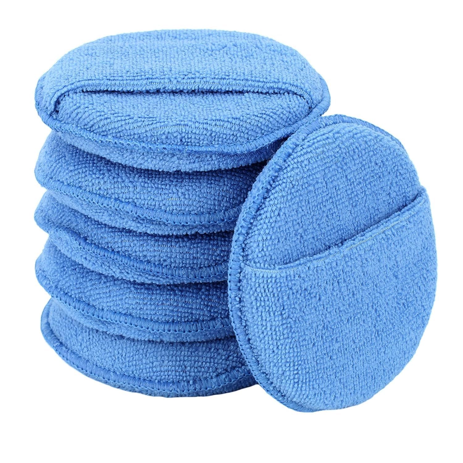 FONAROLL Microfiber Wax Applicator Pads, Car Wax Applicator with Finger Pocket, Buffing & Detail Polishing Foam Pads for Car Cleaning and Fine Polishing (5 inch, 6 Pack)