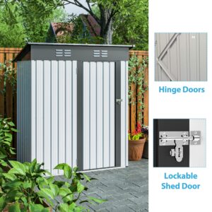 Outdoor Storage Shed 5 x 3 FT, Metal Garden Shed with Lockable Doors & Vents Openings, Outdoor Storage Clearance for Bike Garbage Can Lawnmower,Tool Storage House Shed for Backyard Garden Patio Lawn