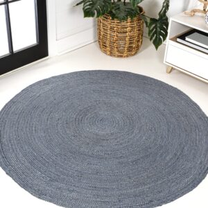 jonathan y rnf116c-4r zara braided coastal cottage round jute area rug, casual, classic, solid, minimalist, traditional for living room, dining room, bedroom, kitchen, blue, 4' round