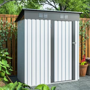 Outdoor Storage Shed 5 x 3 FT, Metal Garden Shed with Lockable Doors & Vents Openings, Outdoor Storage Clearance for Bike Garbage Can Lawnmower,Tool Storage House Shed for Backyard Garden Patio Lawn