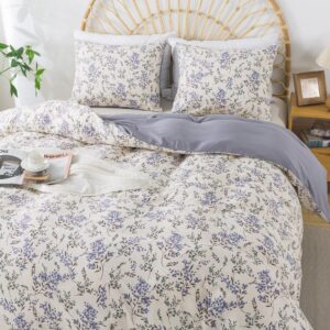 honeilife floral duvet cover king - thickened microfiber comforter cover 3-pcs, breathable bedding duvet cover sets, wildflower comforter cover sets, fluffy bedlinen set- purple flowers