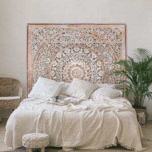 king wood headboard rustic | carved full headboard only | wooden headboard full size bed | wall mount headboard king | full bed headboard panels (manusa antic, cal king)