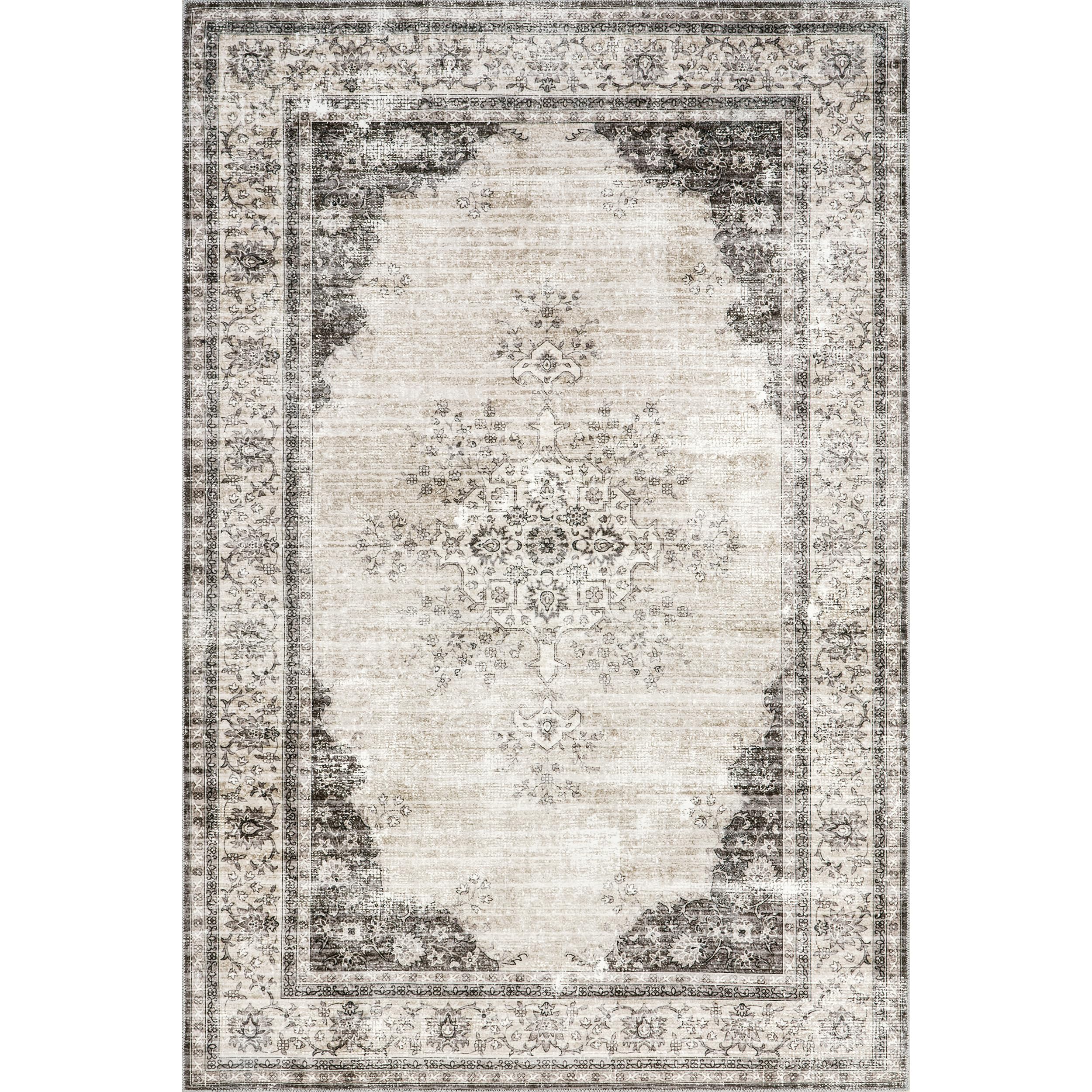 Rugs USA x Lauren Liess Rosewood Vintage Machine Washable Area Rug, 4x6, Ivory