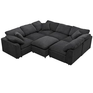 u shaped modular sectional sofa with ottoman, 27.9'' deep seat reversible corner couch with detachable cushion,convertible sofa&couch bed for living room, office, spacious space