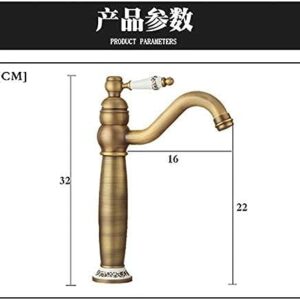 Kitchen & Bath Fixtures Taps Faucet,All-Copper Antique Above Counter Basin Faucet Blue and White Porcelain Hot and Cold Water Mixing Faucet, Gold,Gold