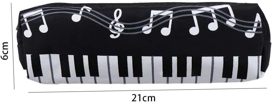 YSSZAM Black Oxford Cloth Pencil Case,Square Single Layer Music Notes Piano Keyboard Pencil Case Large Capacity Pen Bags Pencil Holders and Pen Holders Stationery Office Supplies