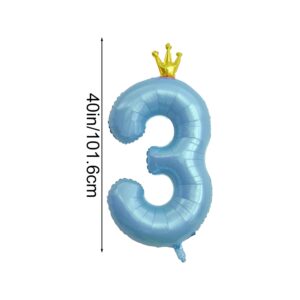 YFHVJTKO 40 Inch Baby Blue Number 3 Conjoined Crown Balloon,3rd Celebration Decorations for Happy 3rd Birthday Party Wedding Bridal Shower Engagement Photo Shoot Anniversary Decoration (Blue Number 3)