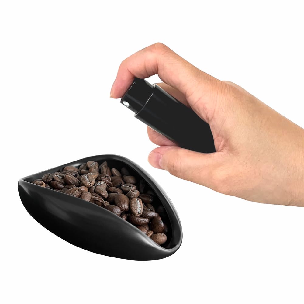 Coffee Bean Dosing Cup and Spray Bottle Kit For Espresso,Coffee Bar Accessories,Ceramic Single Dosing Tray For Coffee or Tea.Spray For Reducing Coffee Power Static (B-Bright Black)