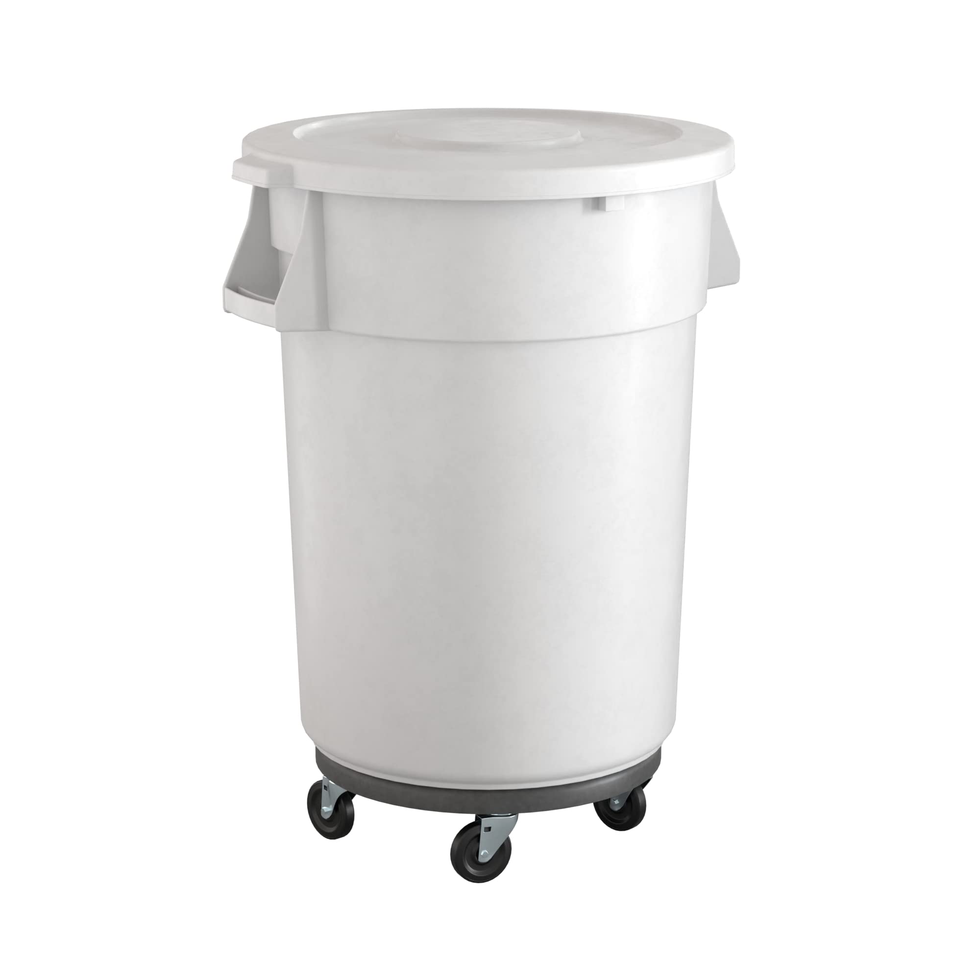 10-Pack! 44 Gallon White Round Commercial Trash Can with Lid and Dolly, Perfect for Restaurant, Office, School, Garage, Backyard, Workshop, Warehouse